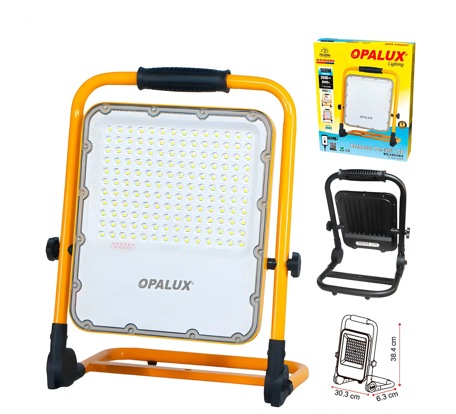 REFLECTOR PORTATIL LED "OPALUX" RECARGABLE COLOR AMARILLO 100W 2400LM ...